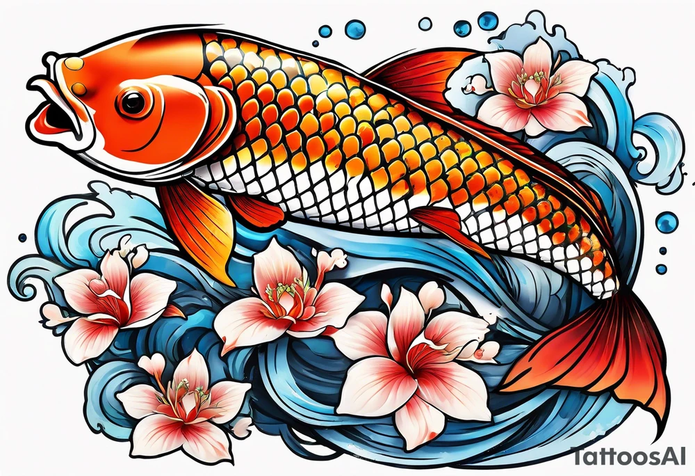 Koi fish with some Japanese symbols meaning love or peace and a ...