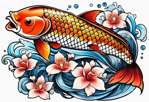 Koi fish with some Japanese symbols meaning love or peace and a ...