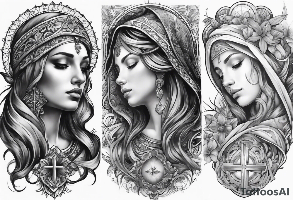 Religious sleeve christian tattoo idea | TattoosAI
