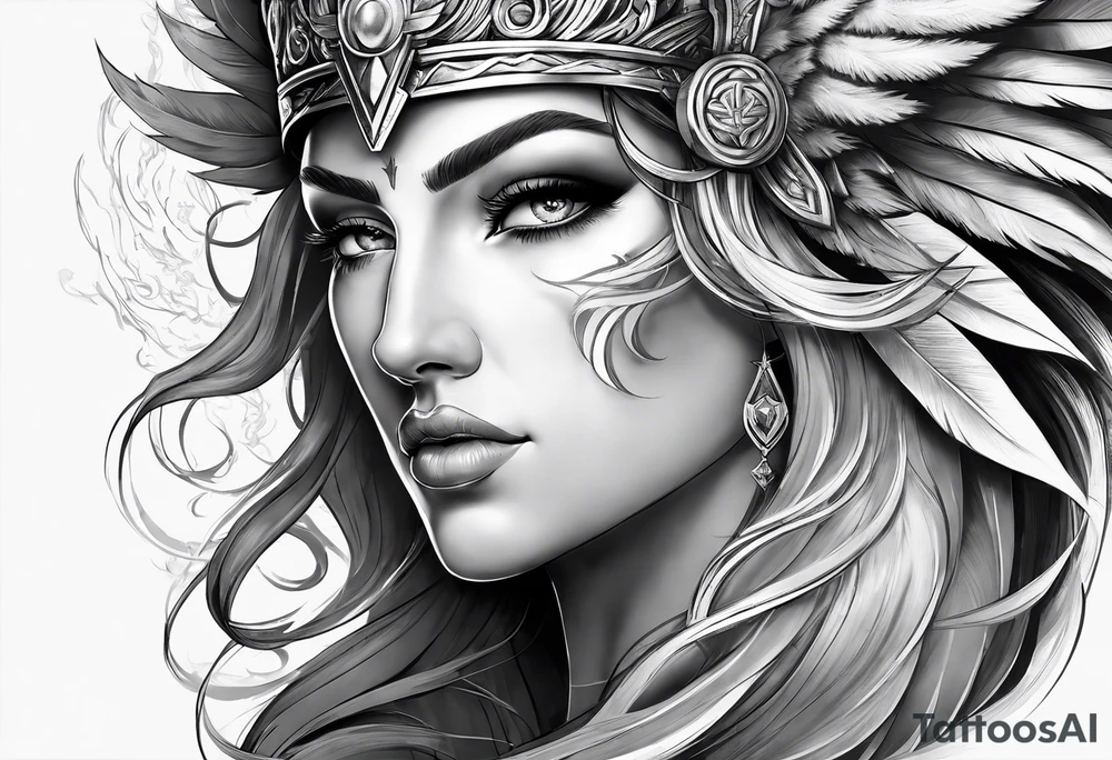 Greek god zeus, full sleeve, attractive female face with wolf headress ...