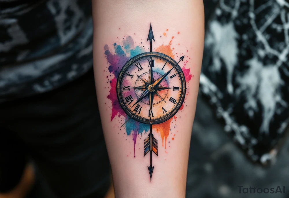 Rustic half compass half clock with and long native American arrow ...