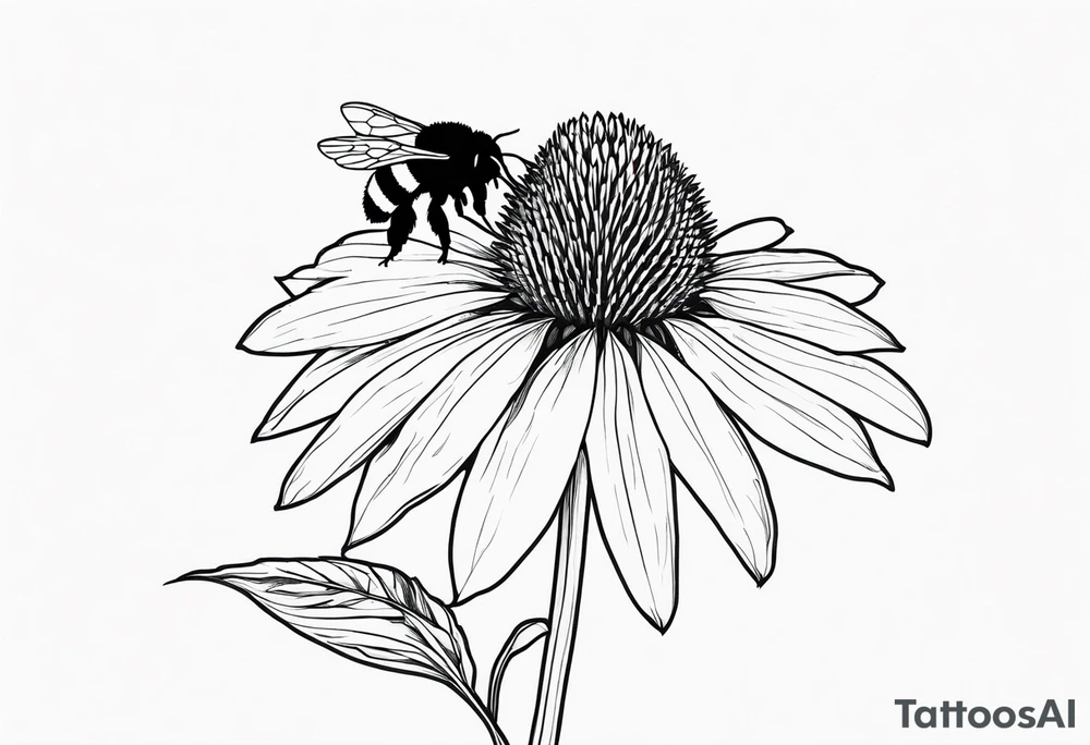 Fine line coneflower and bumblebee tattoo idea | TattoosAI