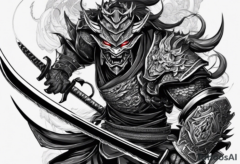 Angry demon Modern robot ninja with demon mask with swords in hands ...