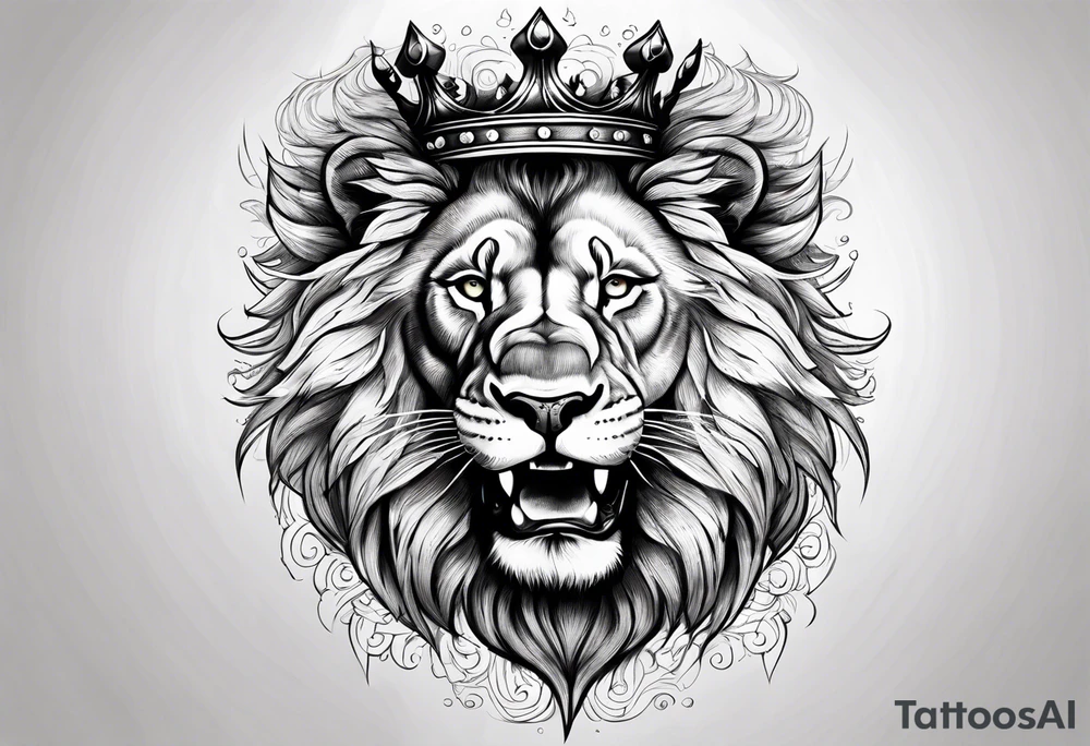 Majestic biting Lion with Crown tattoo idea | TattoosAI