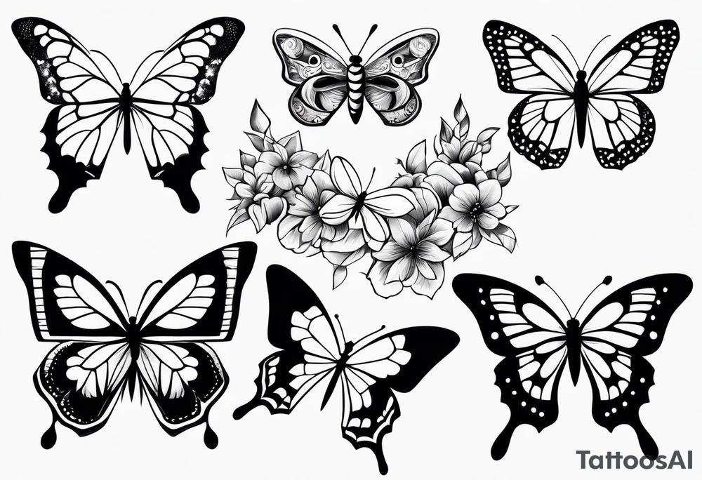 Variety of Butterflies flash sheet tattoos tattoo idea | TattoosAI