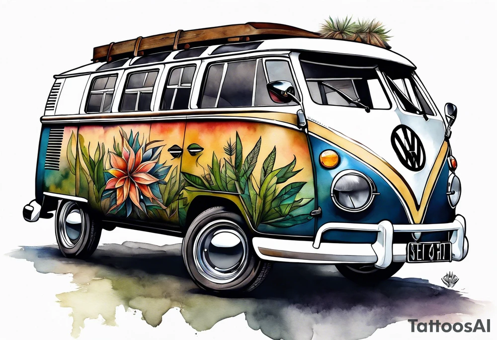 VW Kombi, Australian bush, Compass rose tattoo idea | TattoosAI