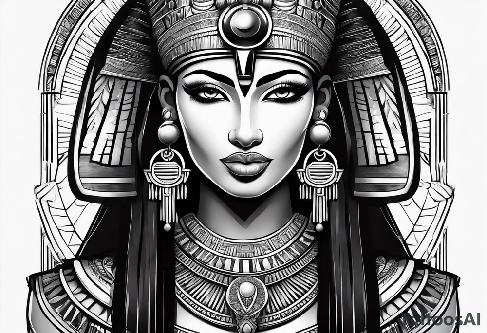 Black and white Egyptian goddess Isis tattoo idea | TattoosAI