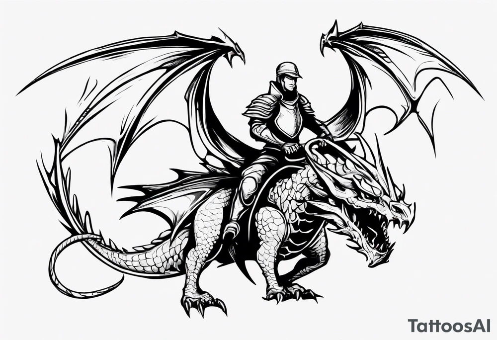 A simple wyvern with a dragon rider human in dragon armor tattoo idea ...