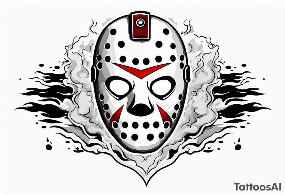 Friday the 13th Jason mask tattoo with smoke tattoo idea | TattoosAI