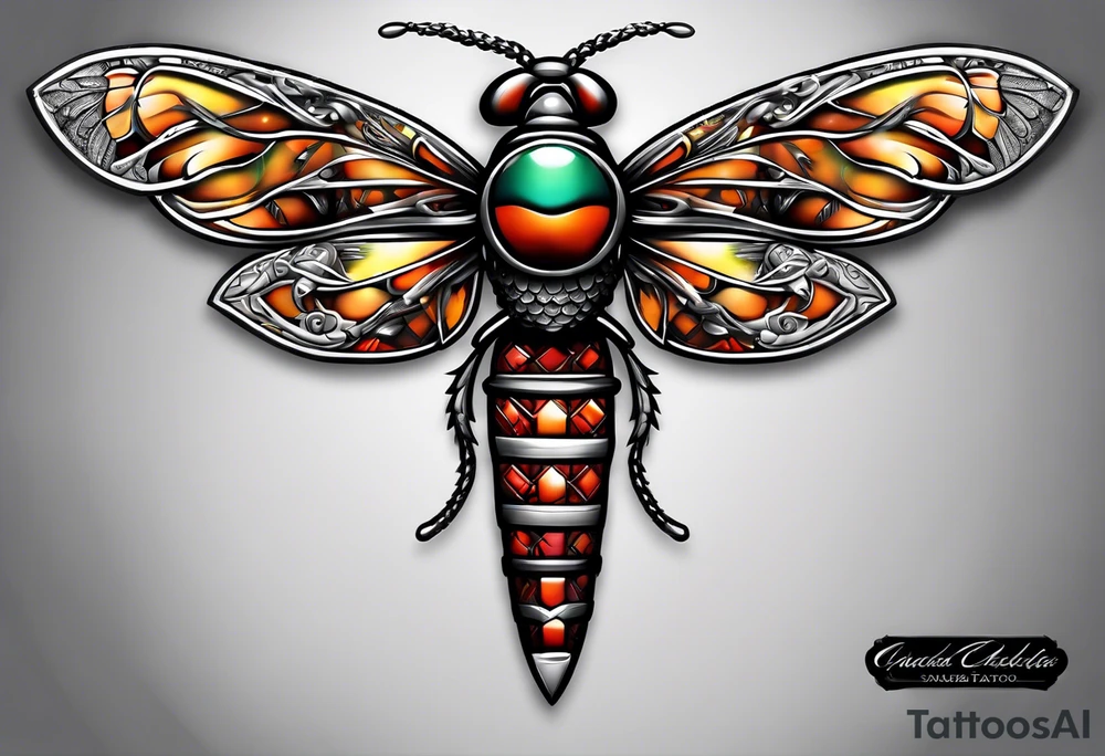 Sword behind cicada tattoo idea | TattoosAI