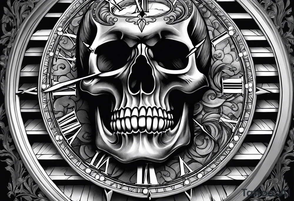 Skull, clock, stairs tattoo idea | TattoosAI