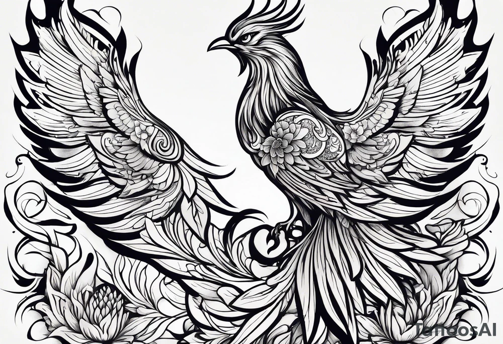Phoenix flower tattoo idea | TattoosAI