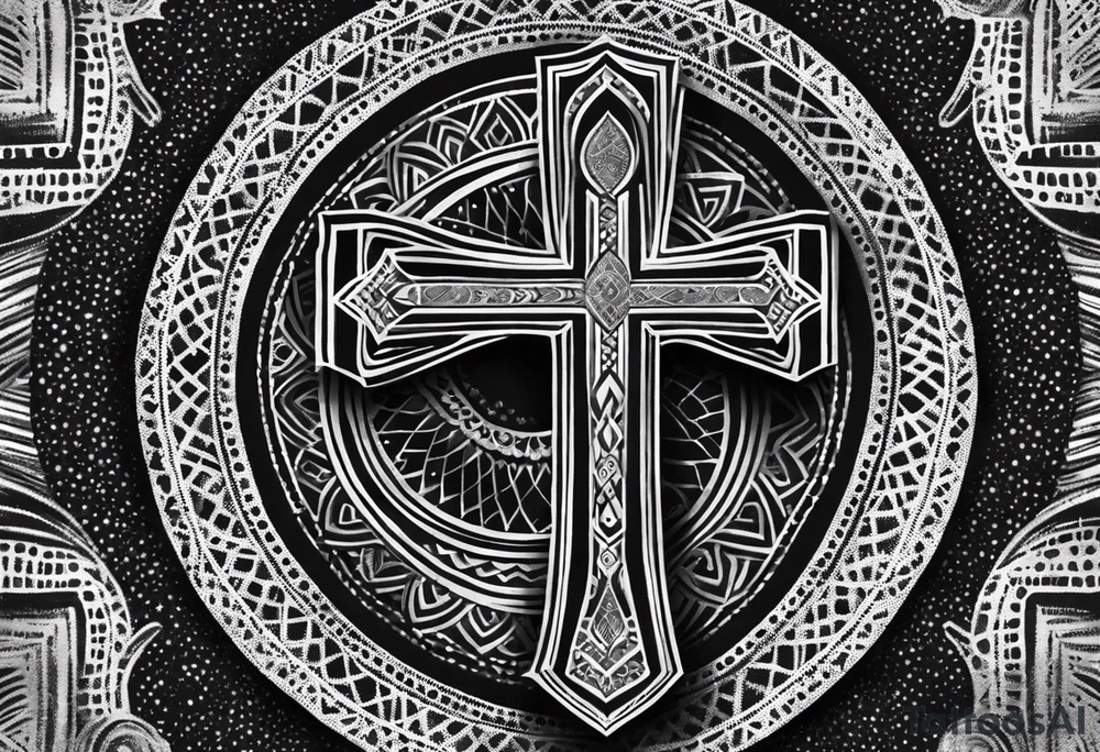 ankh mixed tribal whole arm tattoo idea | TattoosAI