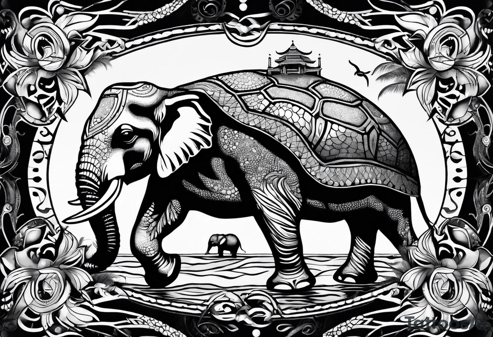 Sea turtle with 4 elephants on its shell holding the world tattoo idea ...