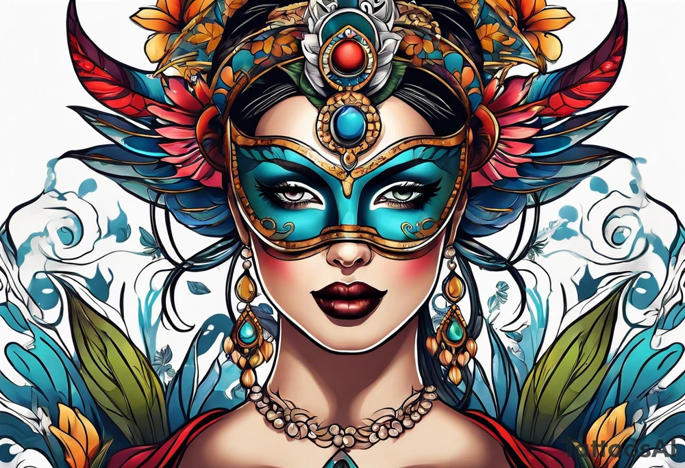 Masked woman tattoo idea | TattoosAI