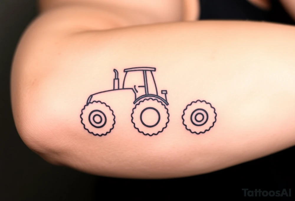 A simple black line Art tractor outline, forming a continuous, elegant ...