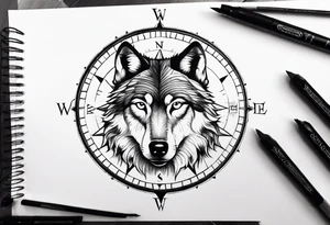 Wolf Eyes in the middle of a compass tattoo idea | TattoosAI
