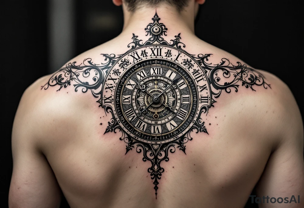 Vintage roman numerals within ornate clockwork mechanism tattoo idea ...