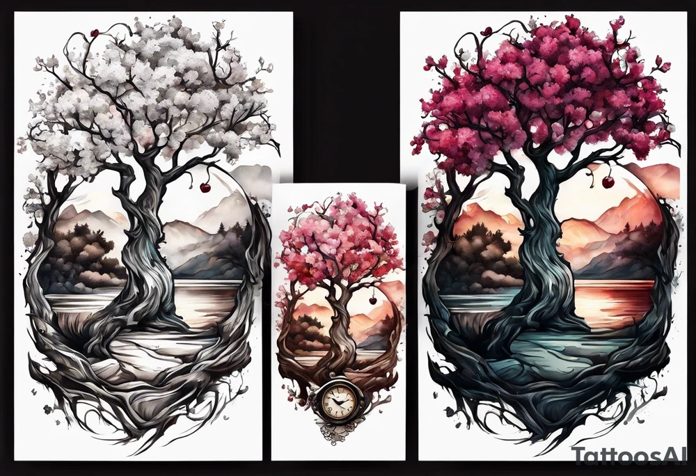 Hourglass With a cherry tree and a dying tree inside tattoo idea ...