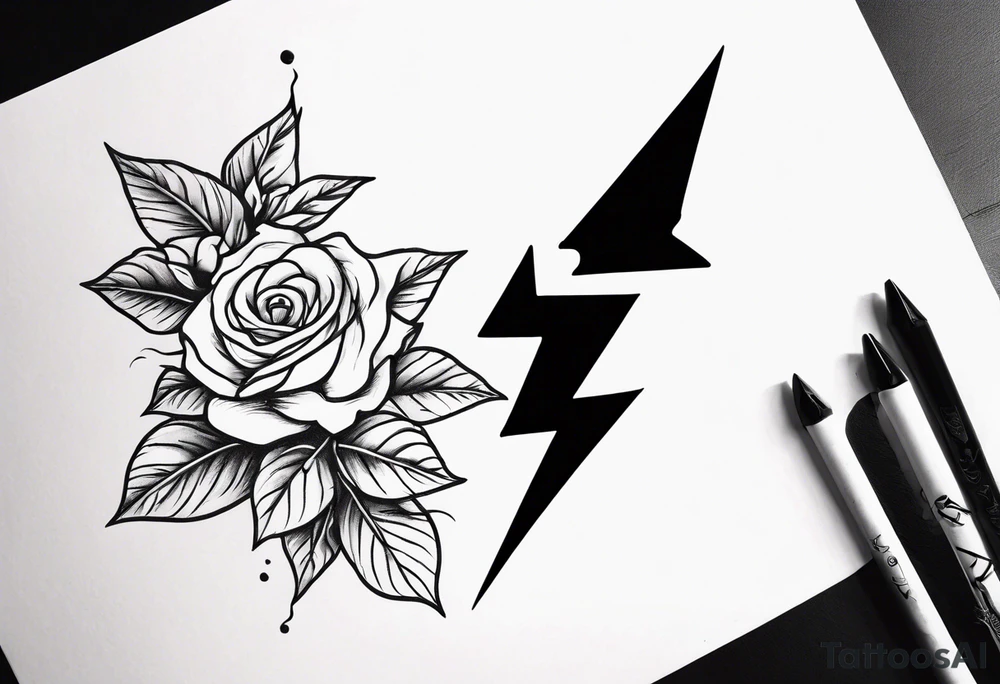 Lightning bolt and roses tattoo idea | TattoosAI