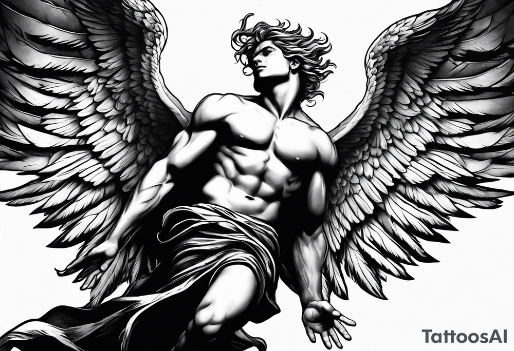 Male angel falling from the sky with hate in his eyes tattoo idea ...