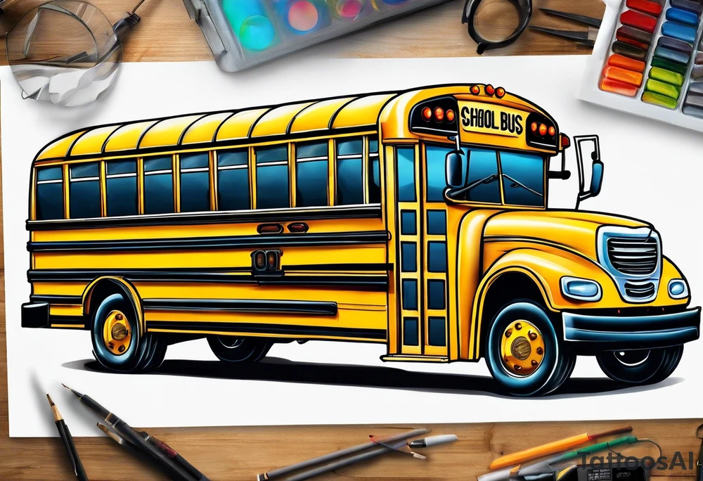 School bus with wings tattoo idea | TattoosAI