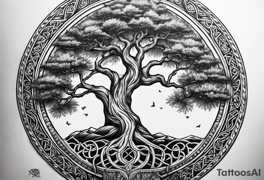 Viking back piece tree of life tattoo idea | TattoosAI