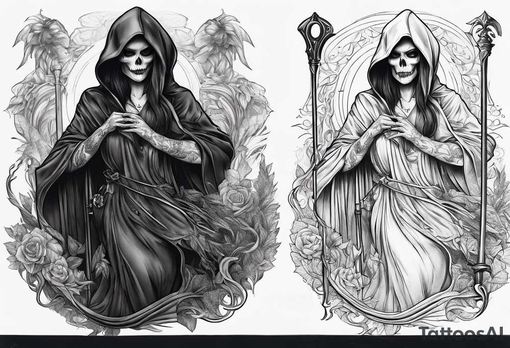 Full body of a Female grim reaper tattoo idea | TattoosAI