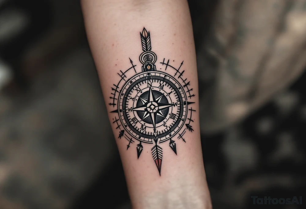 Compass/clock with native american arrow tattoo idea | TattoosAI