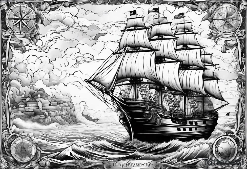 Nautical map with oceanography for an arm sleeve tattoo idea | TattoosAI