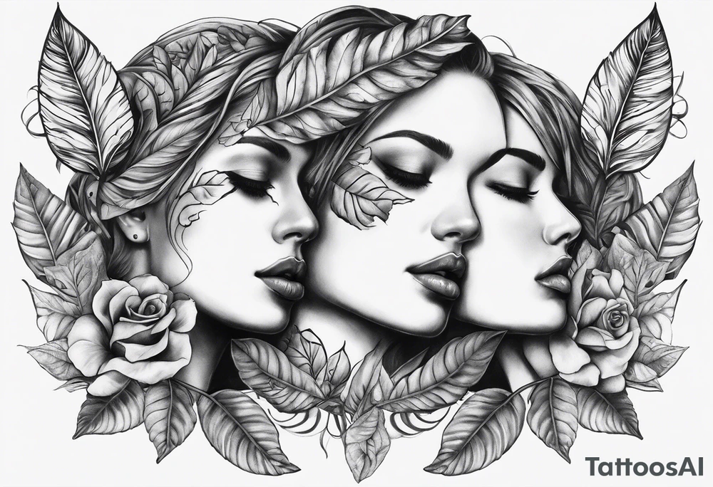 Full chest piece two faces with leafs and frames with letters HOPE ...