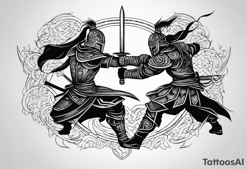 2 warriors fighting tattoo idea | TattoosAI