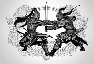 2 warriors fighting tattoo idea | TattoosAI