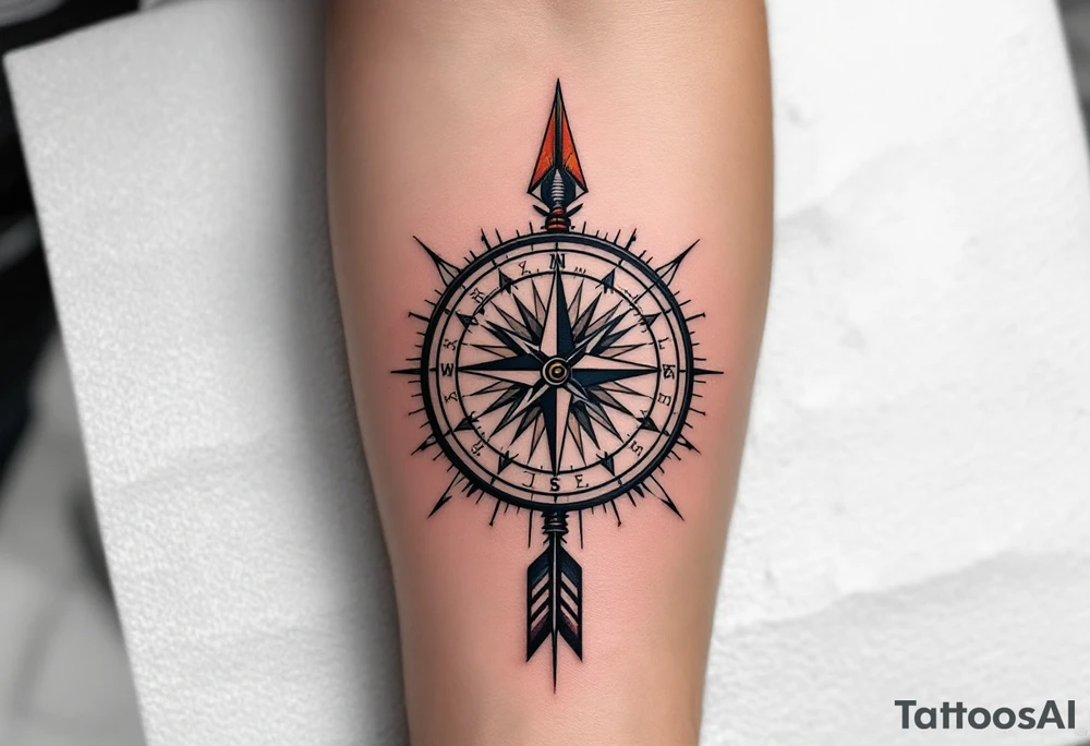 Compass/clock with large native american arrow tattoo idea | TattoosAI