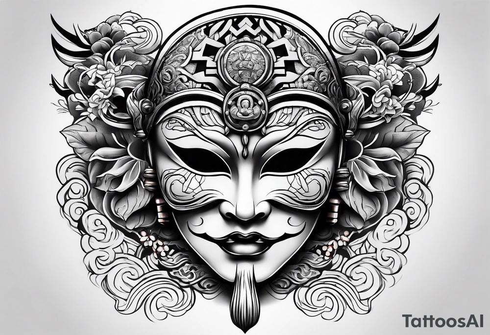Japanese mask tattoo idea | TattoosAI