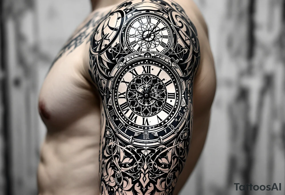 Vintage roman numerals within ornate clockwork mechanism tattoo idea ...