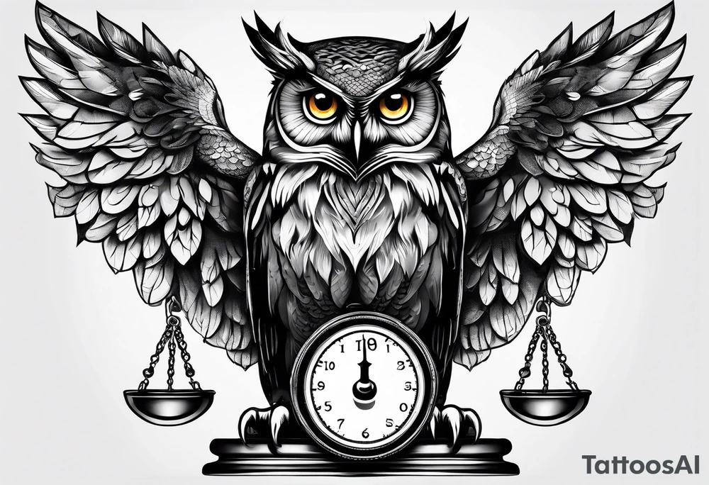 Owl holding a scale with its claws tattoo idea | TattoosAI