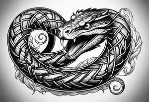 Angry snake coiled around a sword tattoo idea | TattoosAI