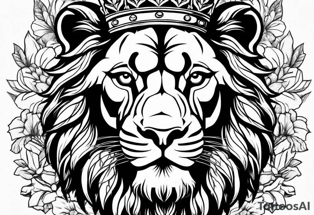 Lion, Blossom, Crown tattoo idea | TattoosAI