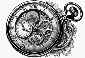Old school pocket watch exploded showing inner mechanism tattoo idea ...