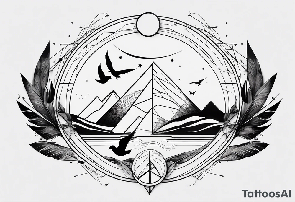 Do not include a face. Linear tattoo with double triangle, unclosed ...