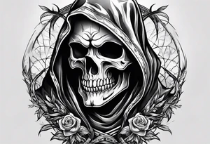 Reaper tattoo design for upper arm and chest tattoo idea | TattoosAI