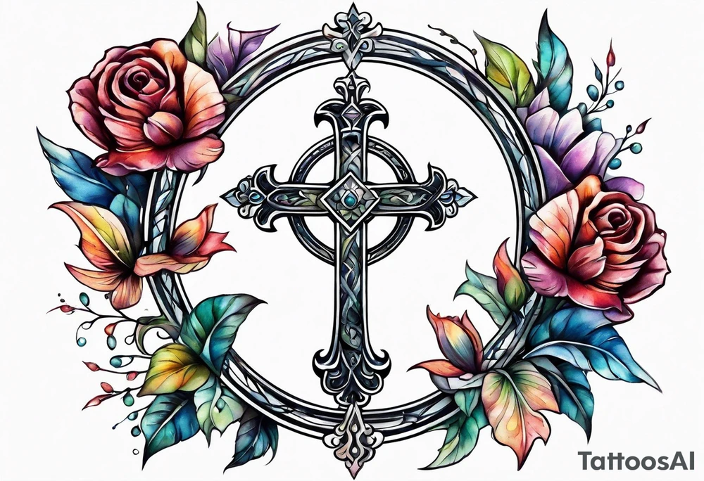 Hook cross with watercolor background tattoo idea | TattoosAI