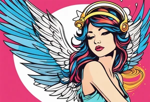 Comic book style art, girl angel side profile, with wings, with ...