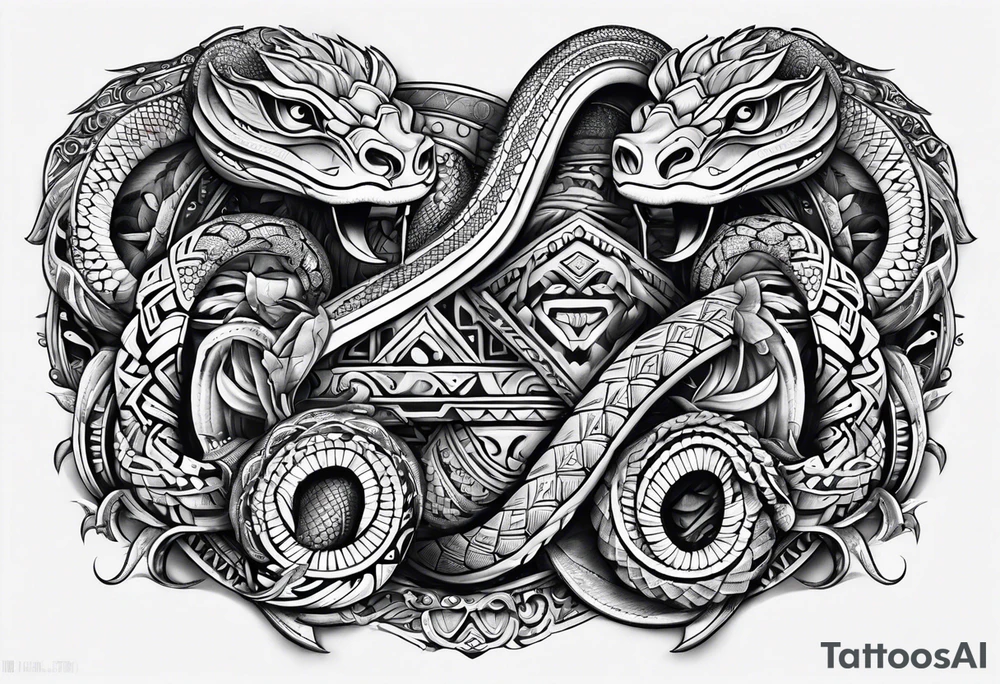Aztec snakes together tattoo idea | TattoosAI