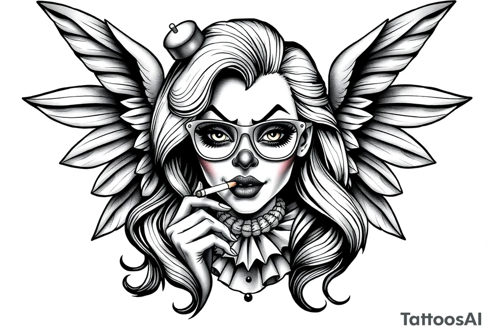 Beautiful long hair pin up Clown Girl thug eyeglasses angelic wings ...