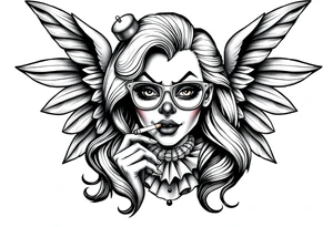 Beautiful long hair pin up Clown Girl thug eyeglasses angelic wings ...
