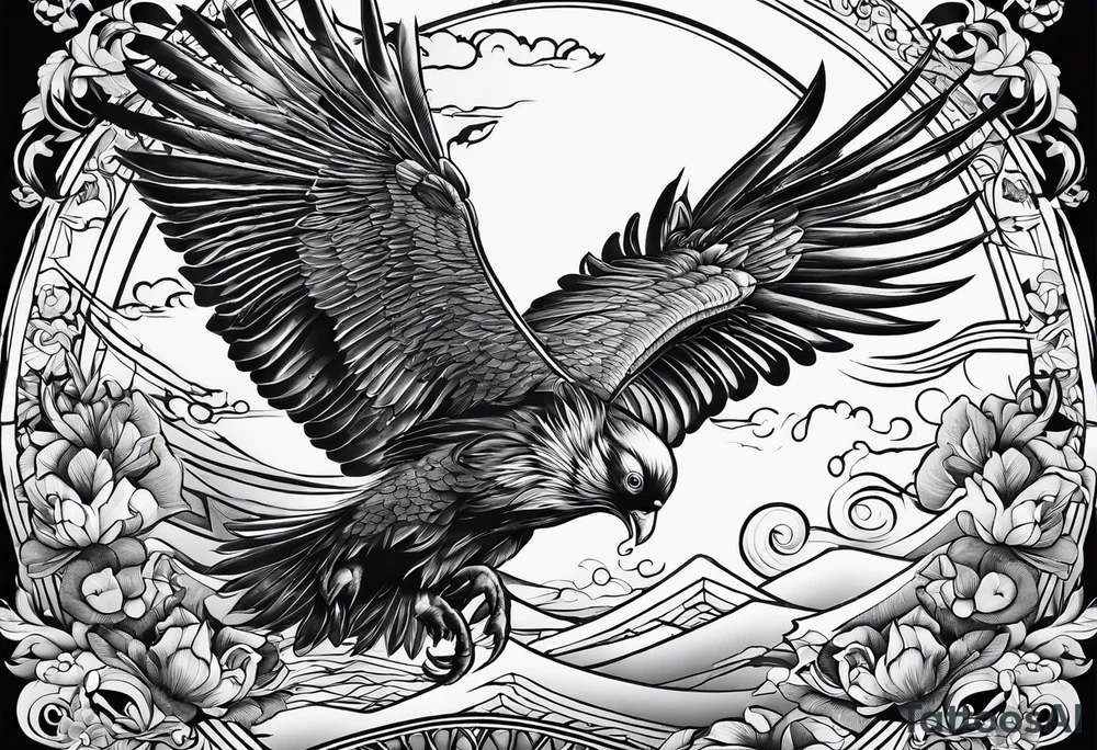 Flying vrow tattoo idea | TattoosAI