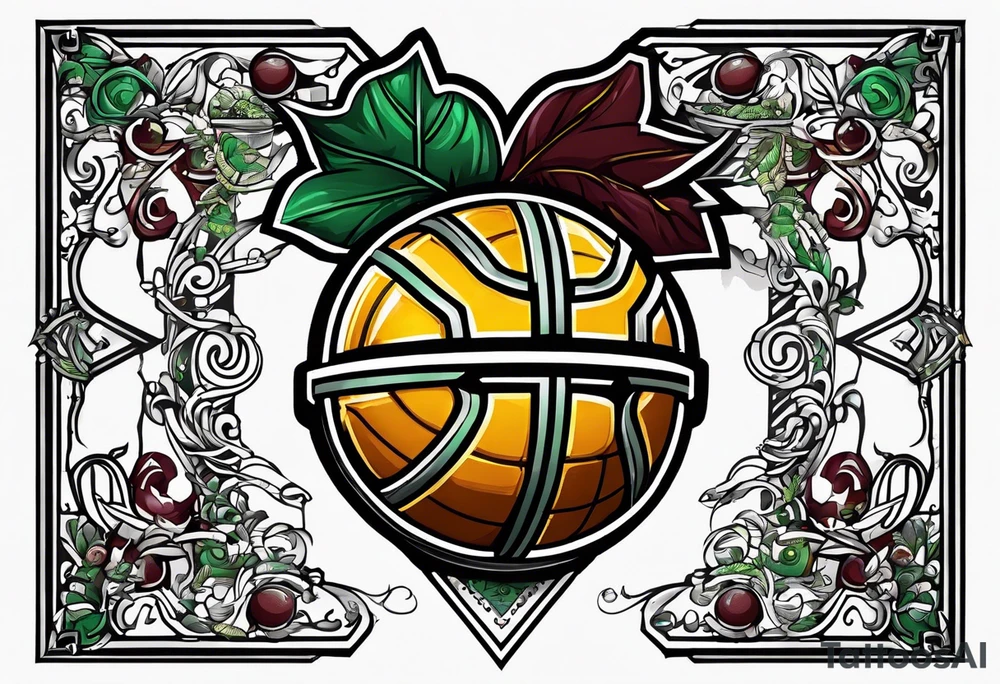 Basketball number 24 with colors green, yellow, maroon and black tattoo ...
