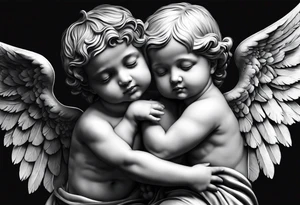 Three angels holding hands, no color, realistic inside of bicep, baby ...